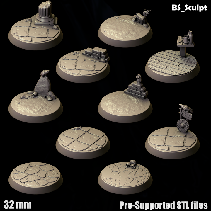 3D Printable 10x Adventure Round Base Pack 25 mm by BS-Sculpt Bulat