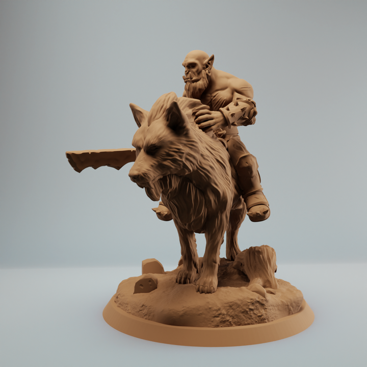 3D Printable Orc Rider on Dire Wolf, Mounted Orc, Orc Wolfrider ...