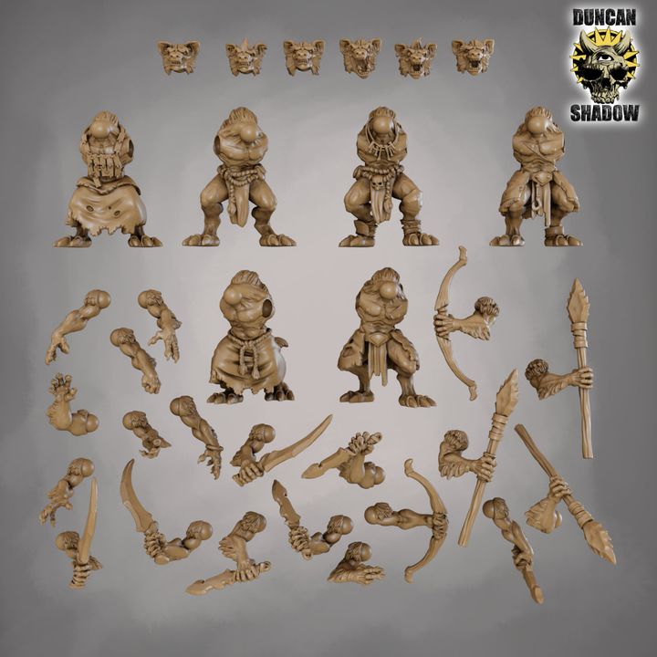 3D Printable Gnoll Savages Multipart kit (Pre Supported) by Duncan Shadow
