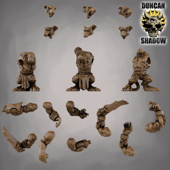 3D Printable Rat Ogres Multipart kit (Pre Supported) by Duncan Shadow
