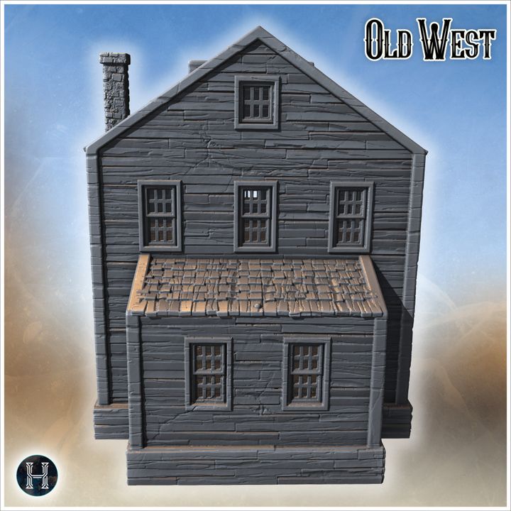 3D Printable Wooden house with stepped gable, front porch, chimney and ...