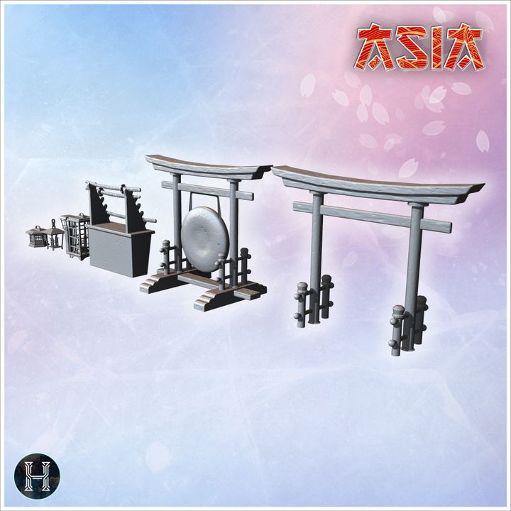 3D Printable Asian-style decorative gates, large hanging gong, sword ...