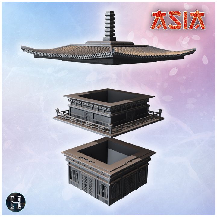 3D Printable Large Asian pagoda with wide balcony, elaborate roof ...