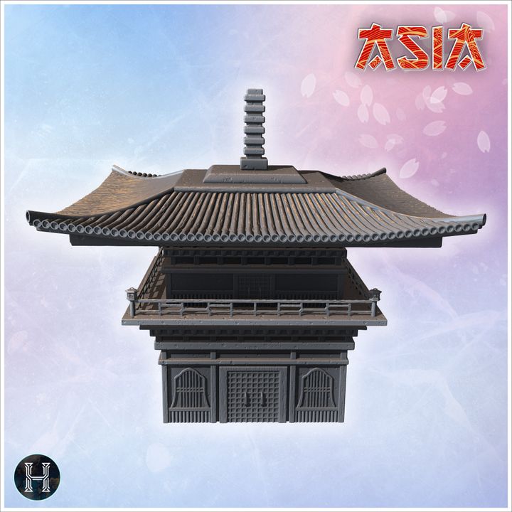 3D Printable Large Asian pagoda with wide balcony, elaborate roof ...