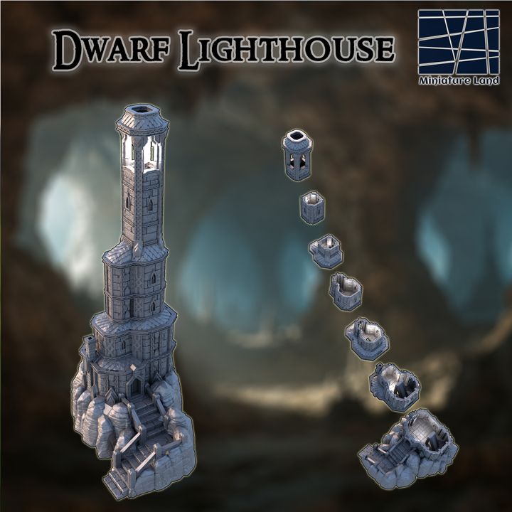 3D Printable Dwarf Lighthouse - Tabletop Terrain - 28 MM by MiniatureLand