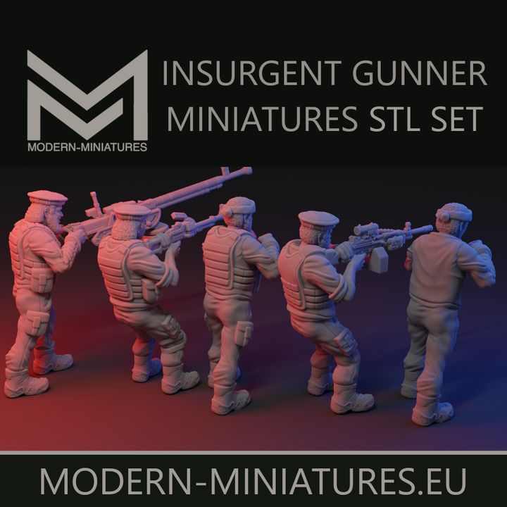 3D Printable Insurgent Gunner Miniature set by Modern-Miniatures.eu