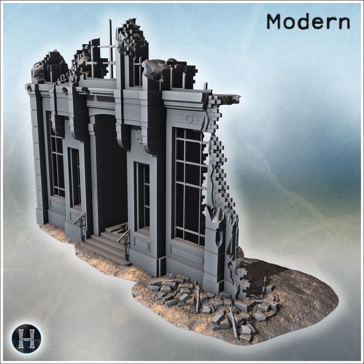 3D Printable Tall surviving facade of neoclassical building displaying ...