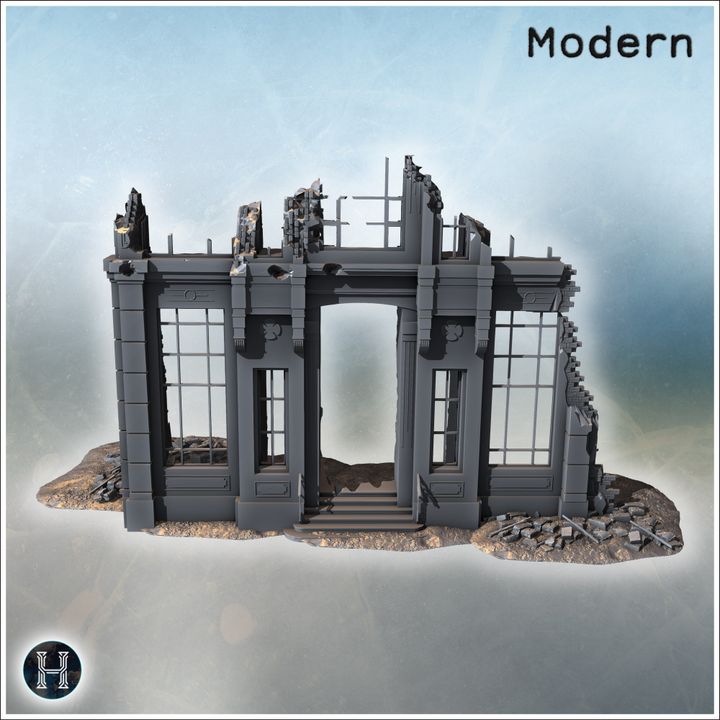 3D Printable Tall surviving facade of neoclassical building displaying ...