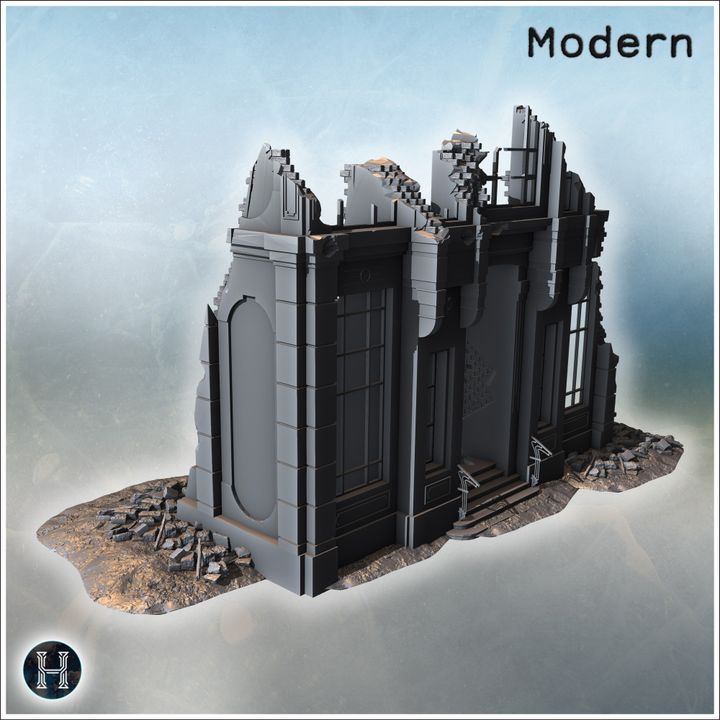 3D Printable Tall surviving facade of neoclassical building displaying ...