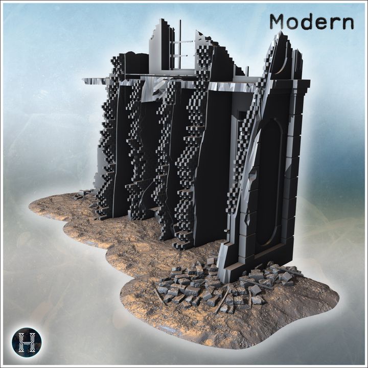 3D Printable Tall surviving facade of neoclassical building displaying ...