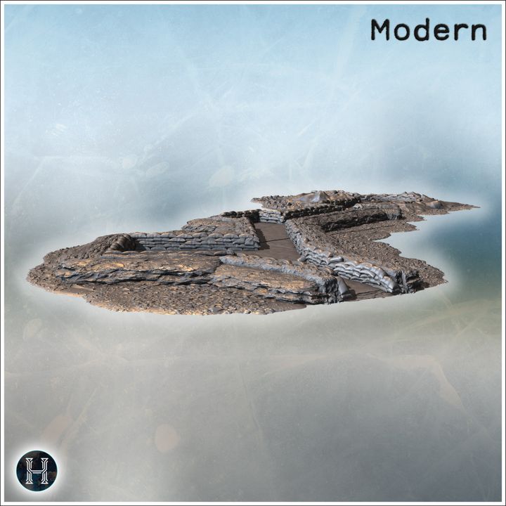 3D Printable Elongated zigzag warfare trench section with reinforced ...