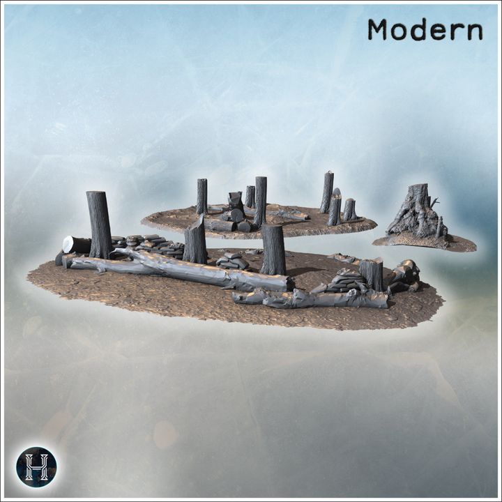 3D Printable Cleared woodland terrain showing multiple stumps, fallen ...