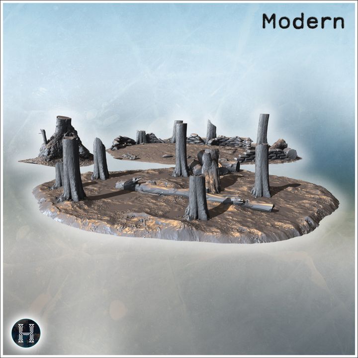 3D Printable Cleared woodland terrain showing multiple stumps, fallen ...