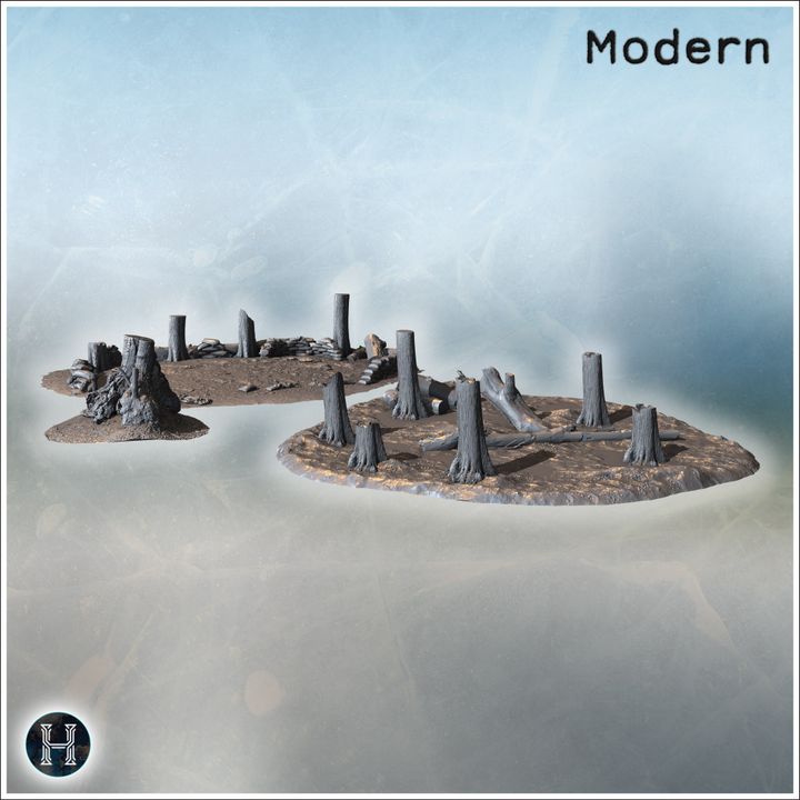 3D Printable Cleared woodland terrain showing multiple stumps, fallen ...