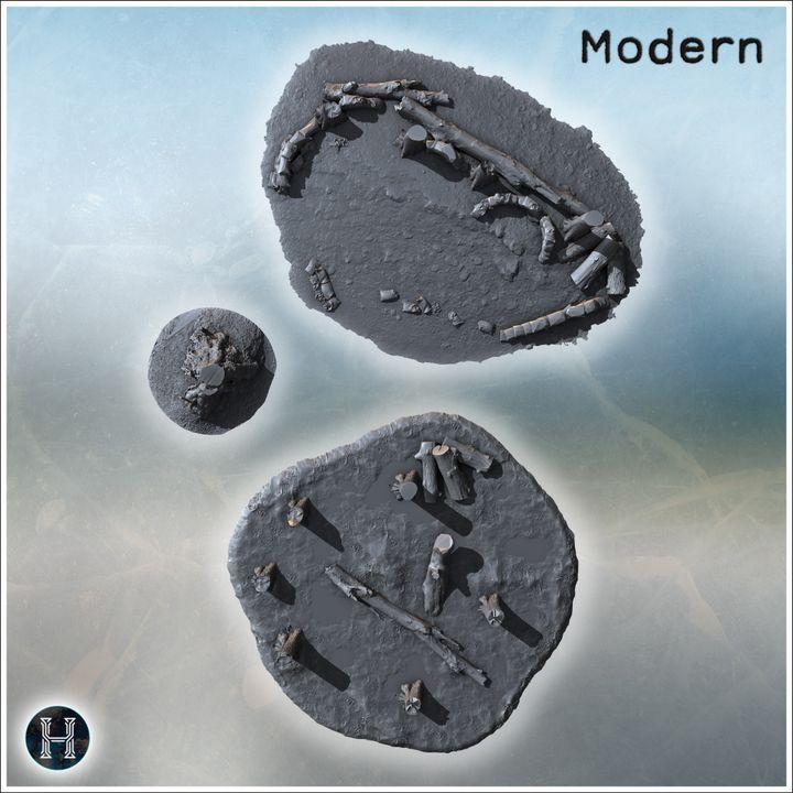 3D Printable Cleared woodland terrain showing multiple stumps, fallen ...