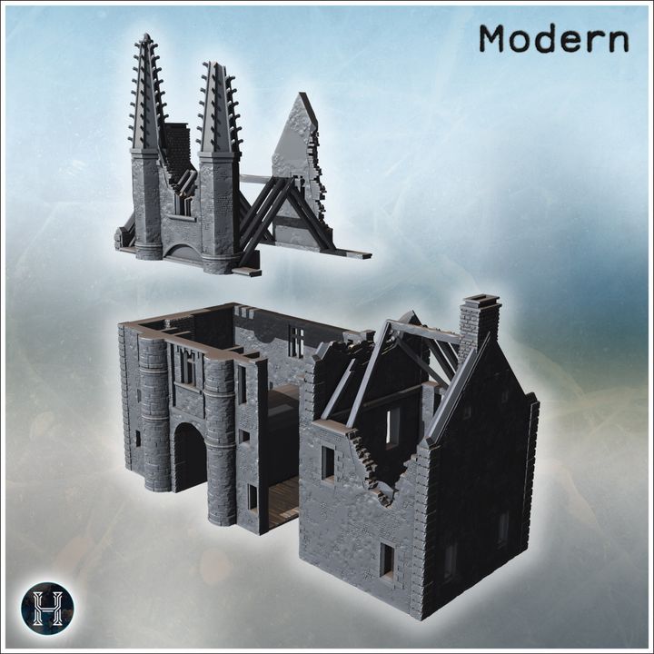 3D Printable Fontaine castle gatehouse building (Fontaine-Henry ...