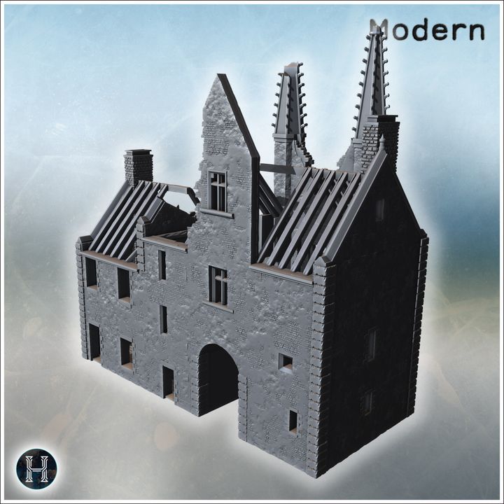 3D Printable Fontaine castle gatehouse building (Fontaine-Henry ...