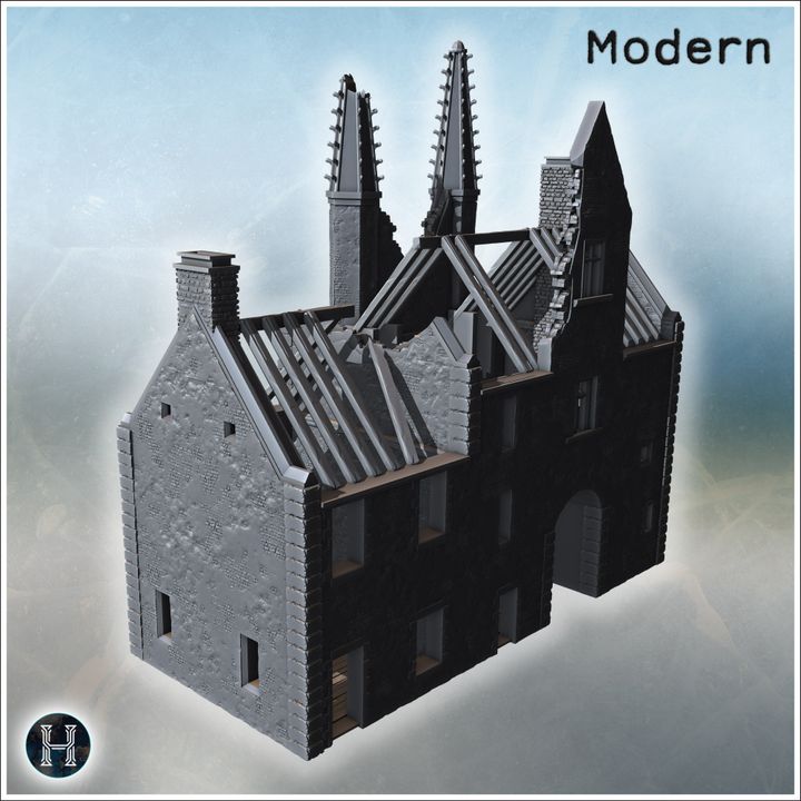 3D Printable Fontaine castle gatehouse building (Fontaine-Henry ...