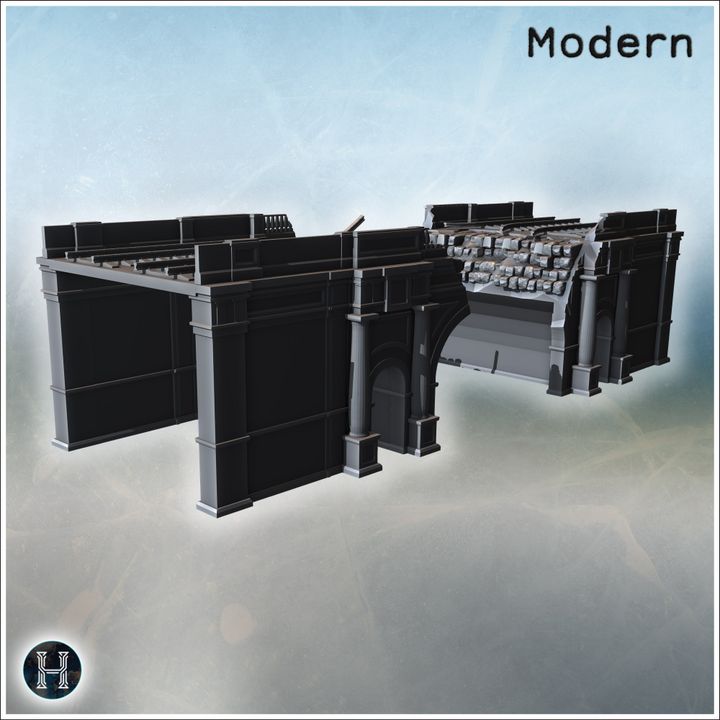 3D Printable Bomb damaged viaduct fragment retaining fluted columns and ...