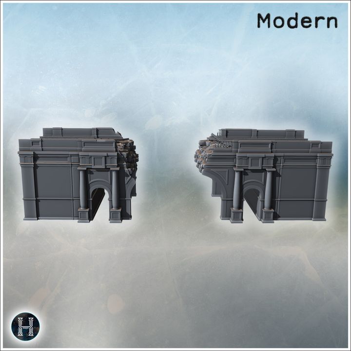 3D Printable Bomb damaged viaduct fragment retaining fluted columns and ...