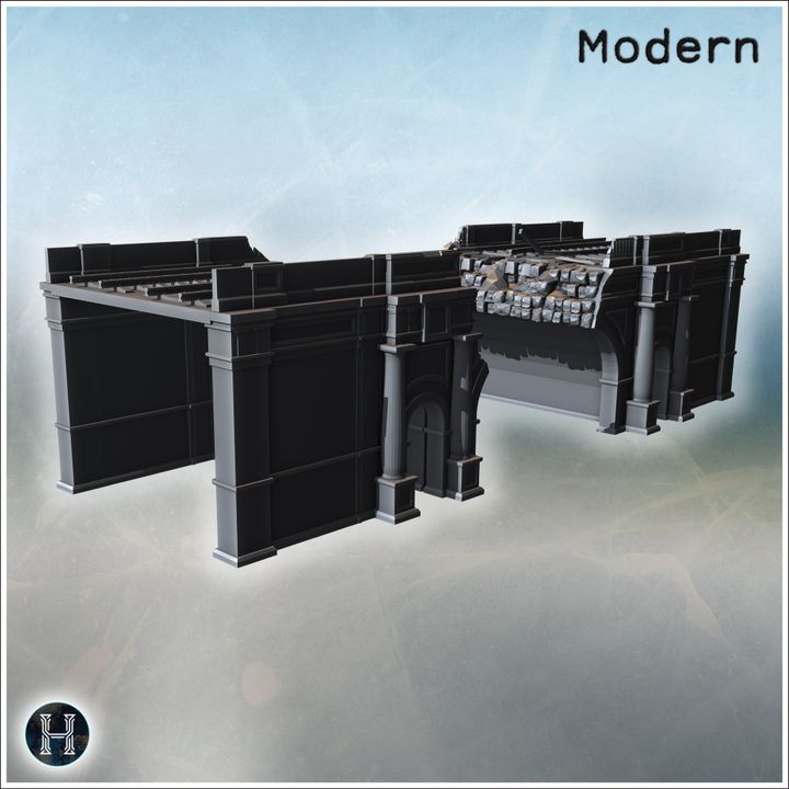 3D Printable Bomb damaged viaduct fragment retaining fluted columns and ...