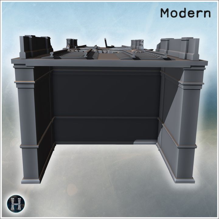 3D Printable Bomb damaged viaduct fragment retaining fluted columns and ...