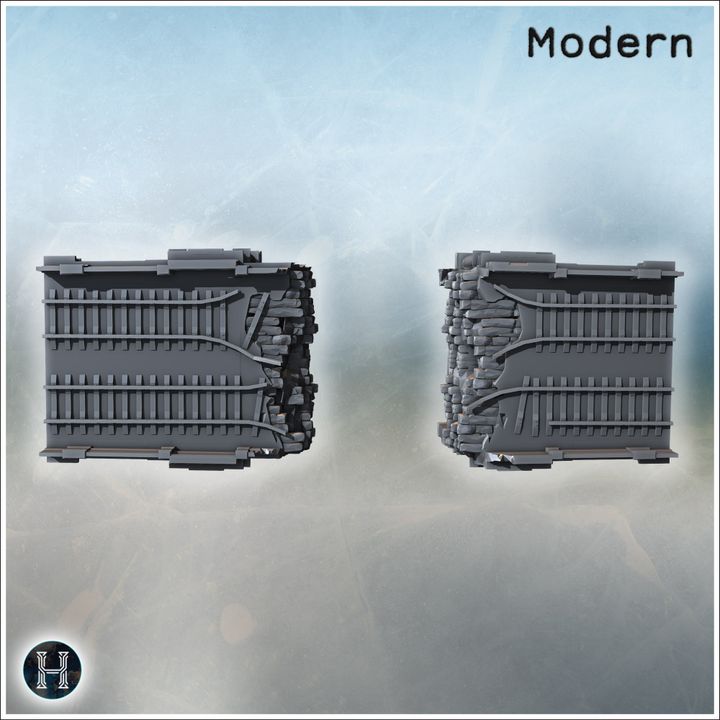 3D Printable Bomb damaged viaduct fragment retaining fluted columns and ...