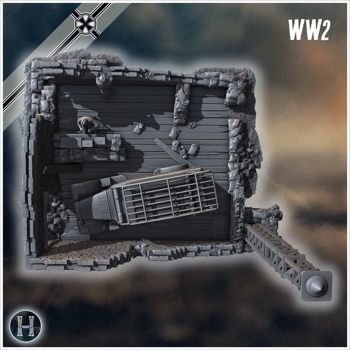 3D Printable German WW2 field radio command post within sandbagged ...