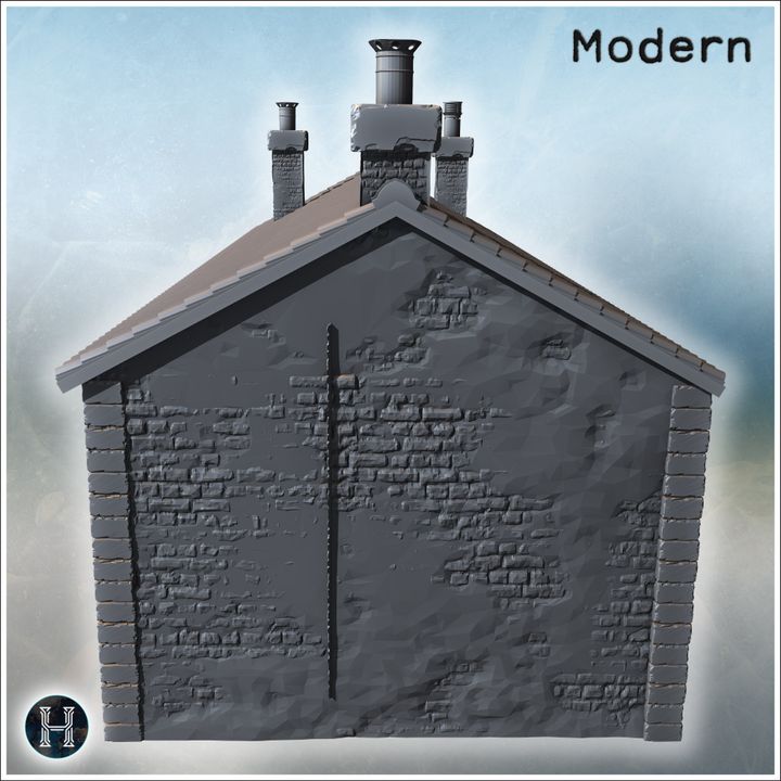 3D Printable Long single storey farmhouse row with weathered stucco ...