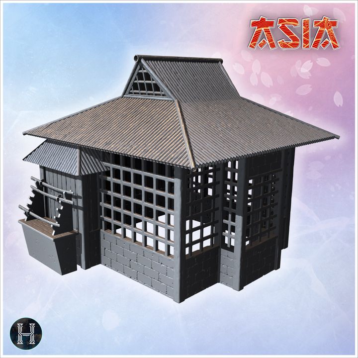 3D Printable Traditional Japanese building with wooden lattice walls ...
