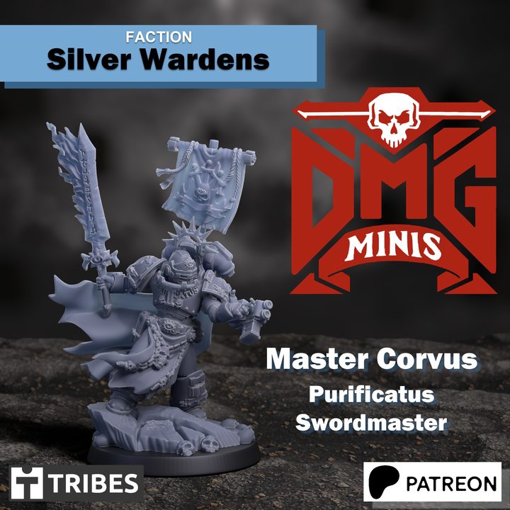 3D Printable Silver Wardens Master Corvus (presupported) by Chad Hoverter