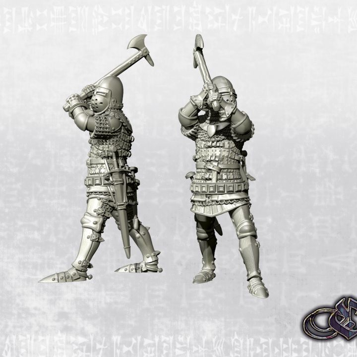 3D Printable "Knight on foot slashing with axe from above - 14th ...