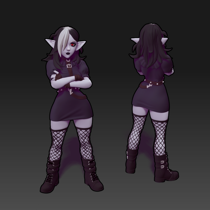 3D Printable Ashe the Goth Elf by Twin Goddess Miniatures