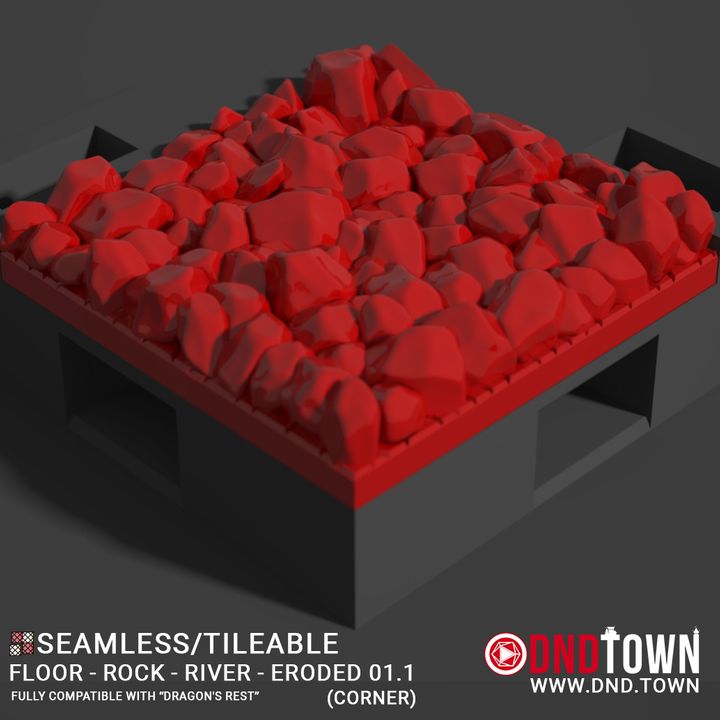 3D Printable Floor - Stone - River - Corner 01.1 (ERODED) - 3D Modular ...