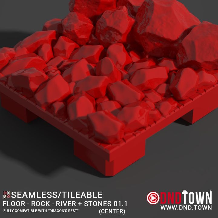 3D Printable Floor - Stone - River + Rocks - Centre 01.1 (ERODED) - 3D ...