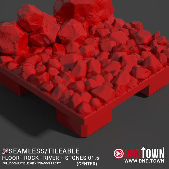 3D Printable Floor - Stone - River + Rocks - Centre 01.5 (ERODED) - 3D ...