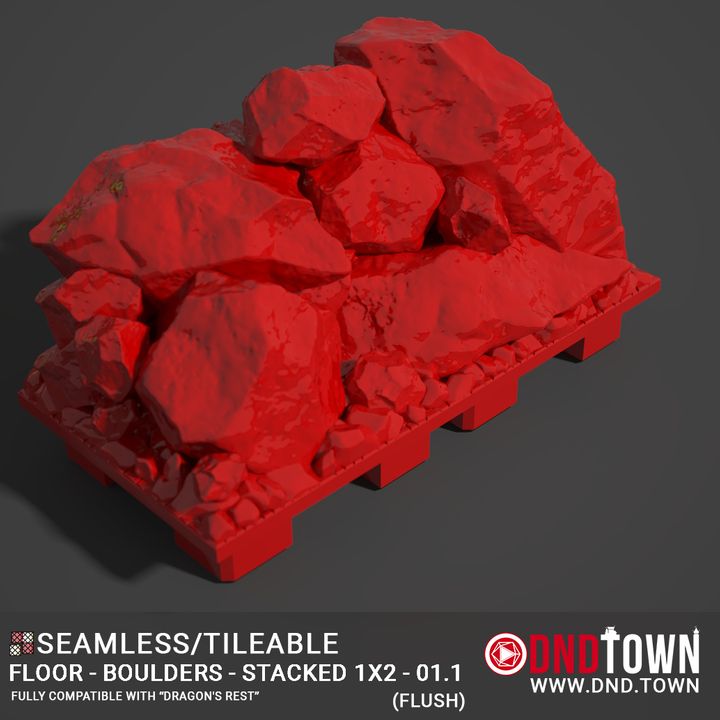 3D Printable Floor - Stone - Rock Boulders - Flush - 1x2 - Centre 01.1 ...