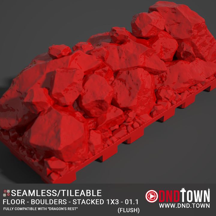 3D Printable Floor - Stone - Rock Boulders - Flush - 1x3 - Centre 01.1 ...