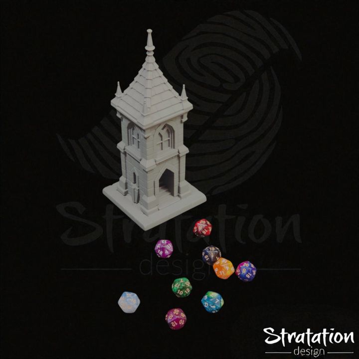 3D Printable Gothic Turret Dice Tower by Stratation Design