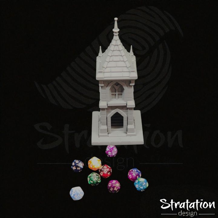3D Printable Gothic Turret Dice Tower by Stratation Design