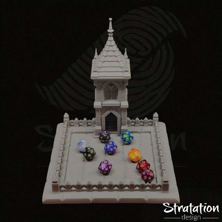 3D Printable Gothic Turret Dice Tower by Stratation Design