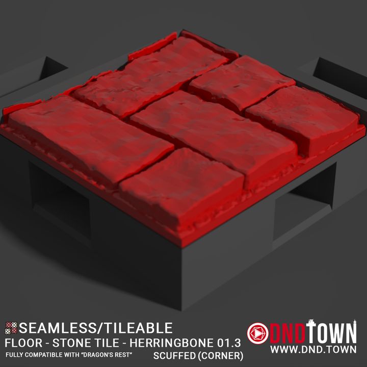 3D Printable Floor - Stone - Herringbone Medium - Corner 01.3 (SCUFFED ...