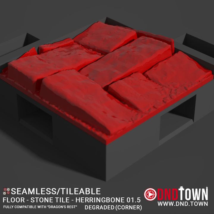 3D Printable Floor - Stone - Herringbone Medium - Corner 01.5 (DEGRADED ...