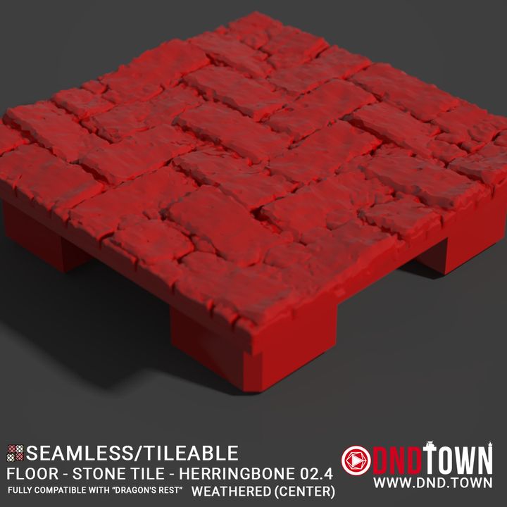 3D Printable Floor - Stone - Herringbone Small - Centre 02.4 (WEATHERED ...