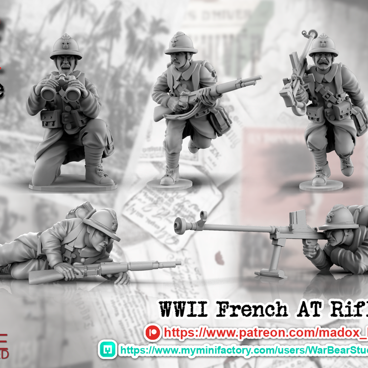 3D Printable WWII French AT Rifle Teams by BattleCat Miniatures