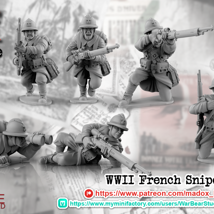 3D Printable WWII French Sniper Teams by BattleCat Miniatures