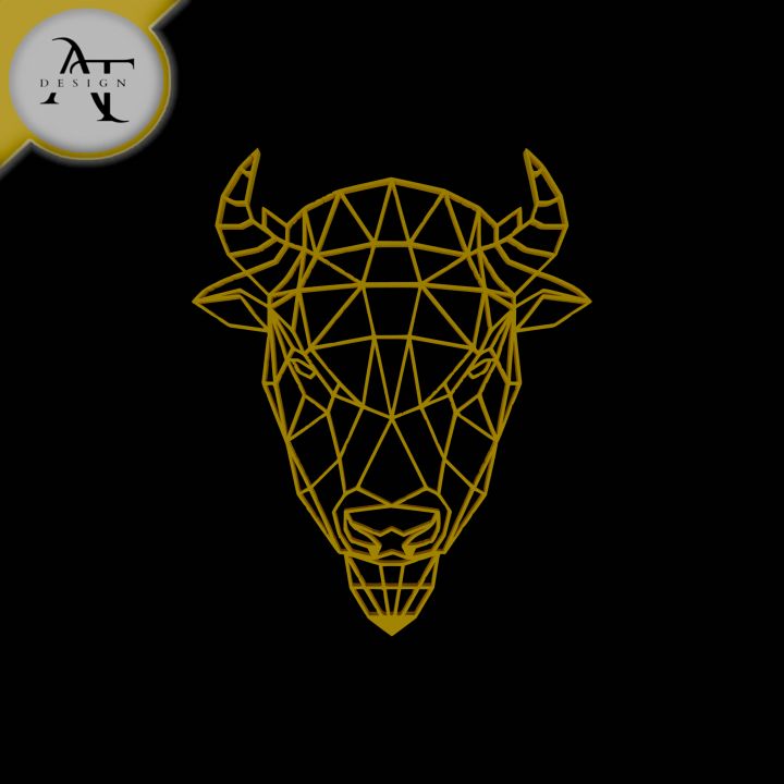 3D Printable Bison Head - Geometric - 2D Wall Art Decor by AT Design