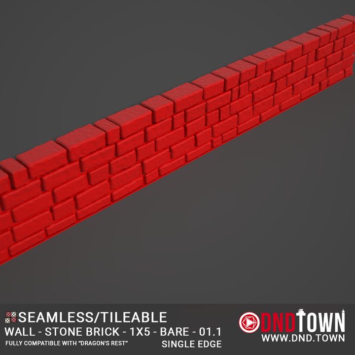 3D Printable Wall - Stone Bricks - 1x5 - Single Thickness - Bare Top ...