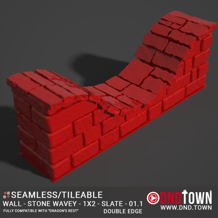 3D Printable Wall - Stone - Wavey - 1x2 - Single Thickness - Slate Top ...