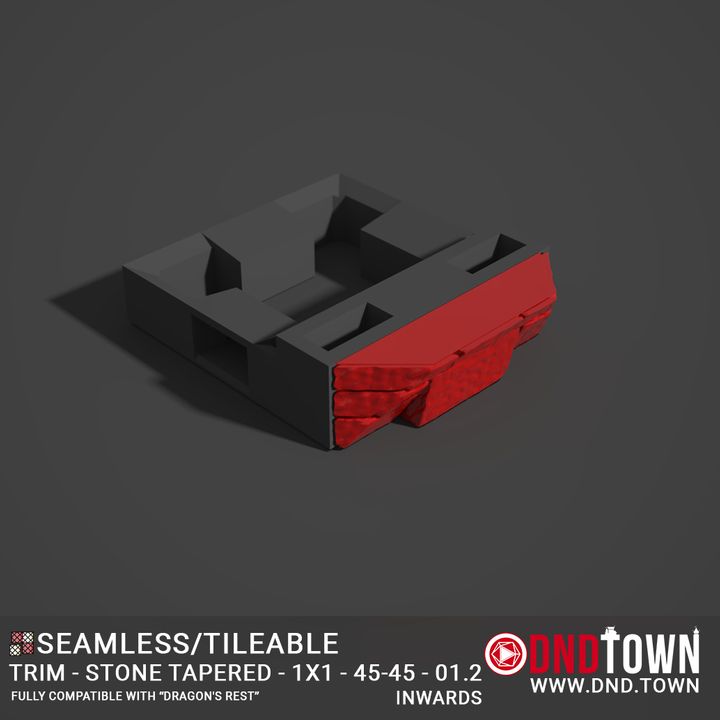 3D Printable Trim - Stone - Bricks (TAPERED) - 1x1 - 45-45 Degrees - 1. ...